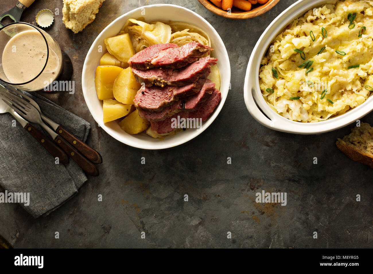 Traditional Irish dinner with corned beef and colcannon Stock Photo - Alamy