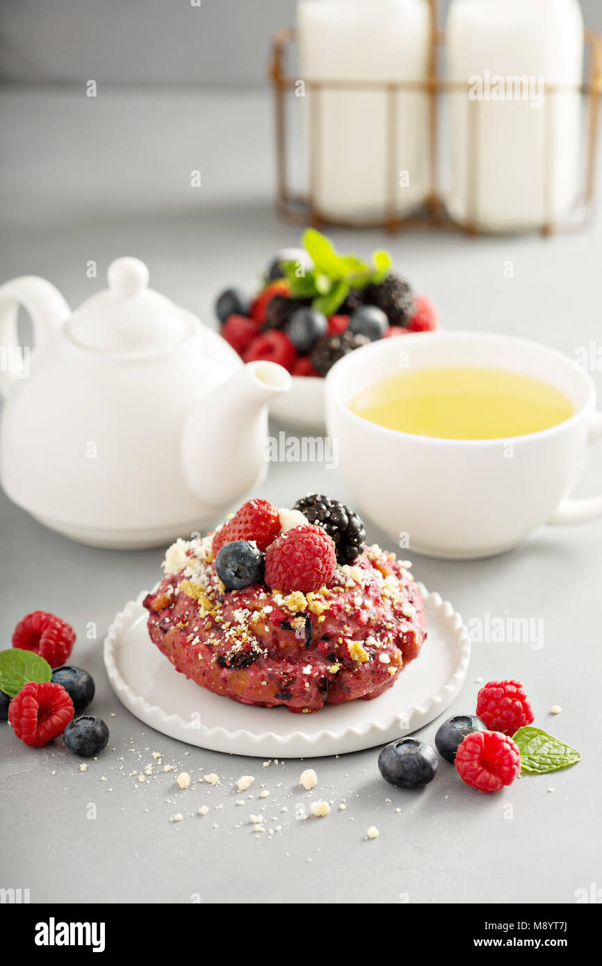 Berry shortcake donuts with tea Stock Photo - Alamy