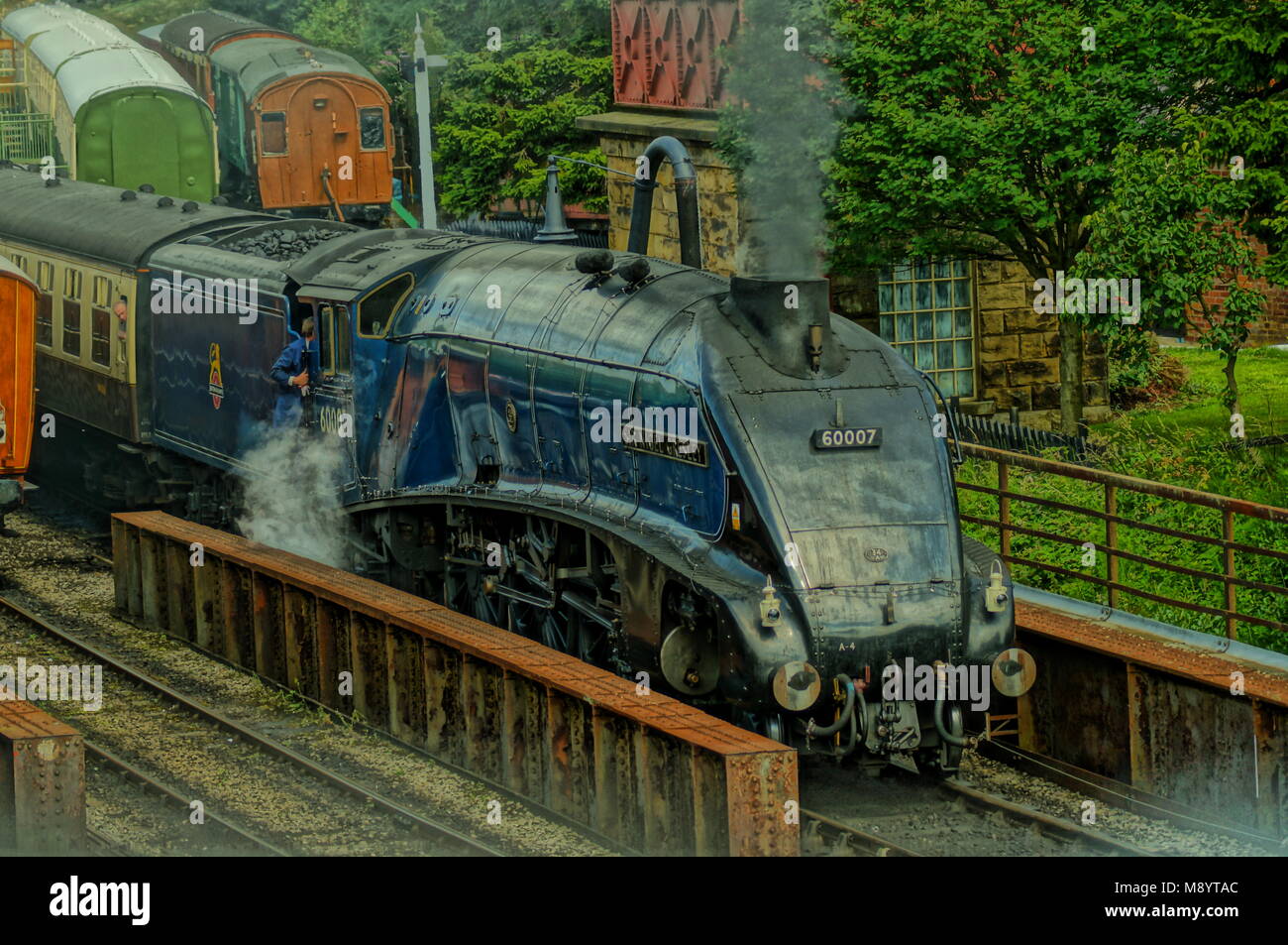 Sir Nigel Gresley A4 Class steam train preparing to leave Goathland ...