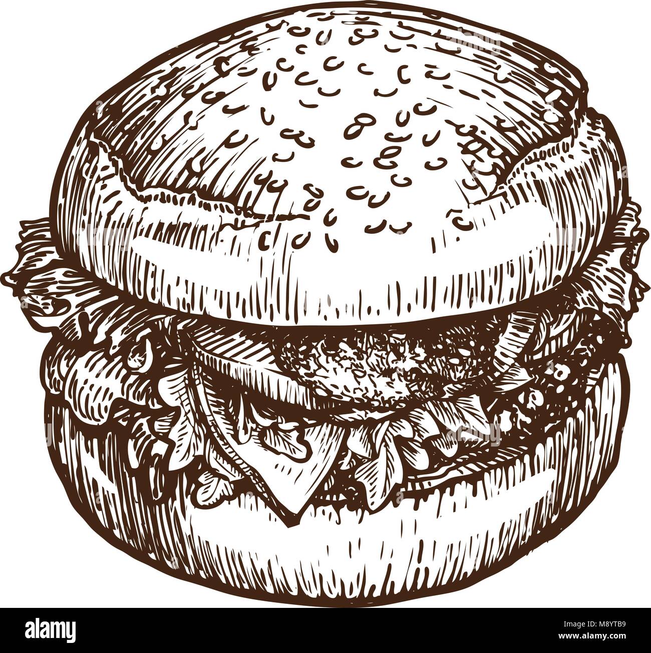 Burger, hamburger sketch. Fast food concept. Hand-drawn vector ...
