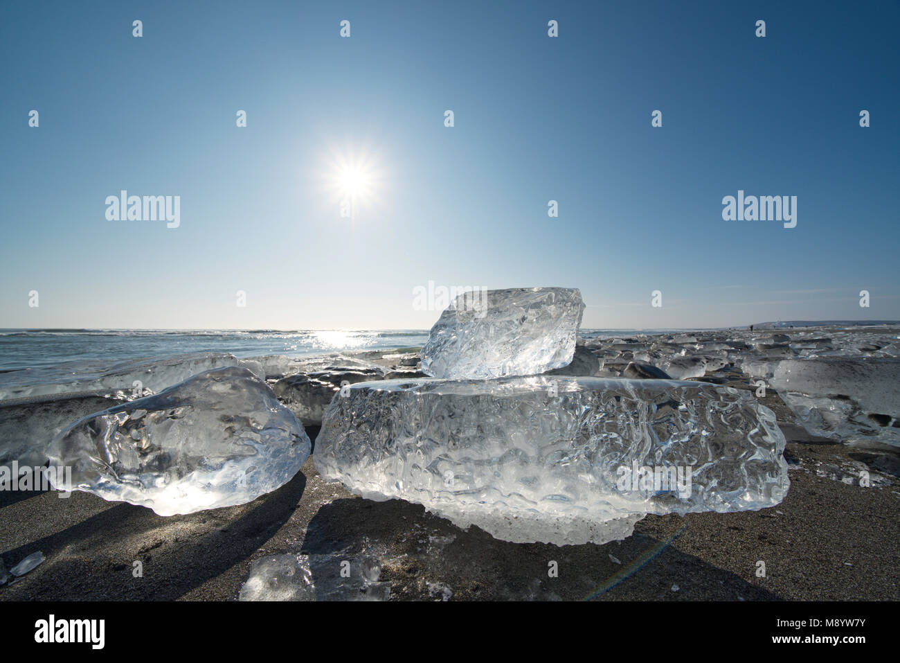 Frozen Ice (Jewelry Ice) from Tokachi River washed ashore at Otsu coast ...