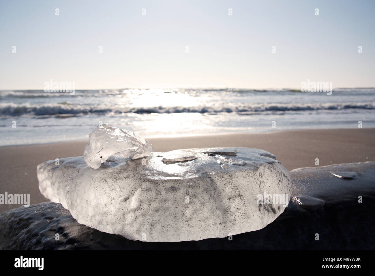Frozen Ice (Jewelry Ice) from Tokachi River washed ashore at Otsu coast ...