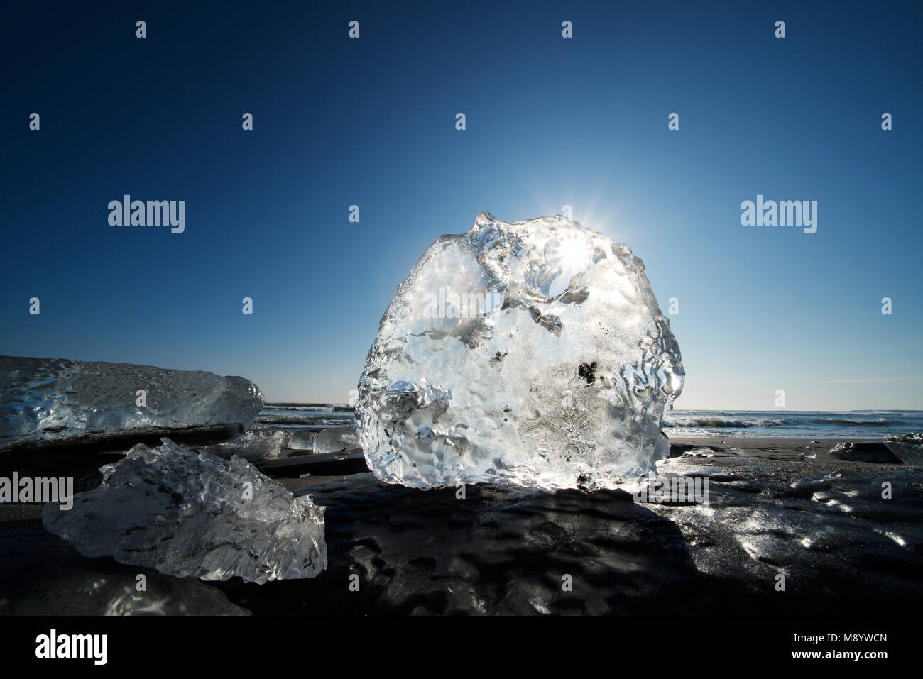 Frozen Ice (Jewelry Ice) from Tokachi River washed ashore at Otsu coast ...