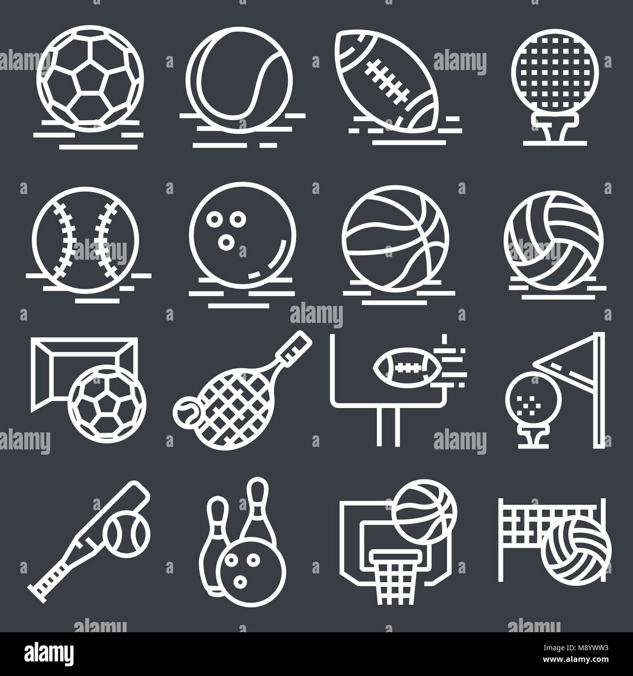 Sports Balls Icons Set on Gray Background. Vector Stock Vector Image ...