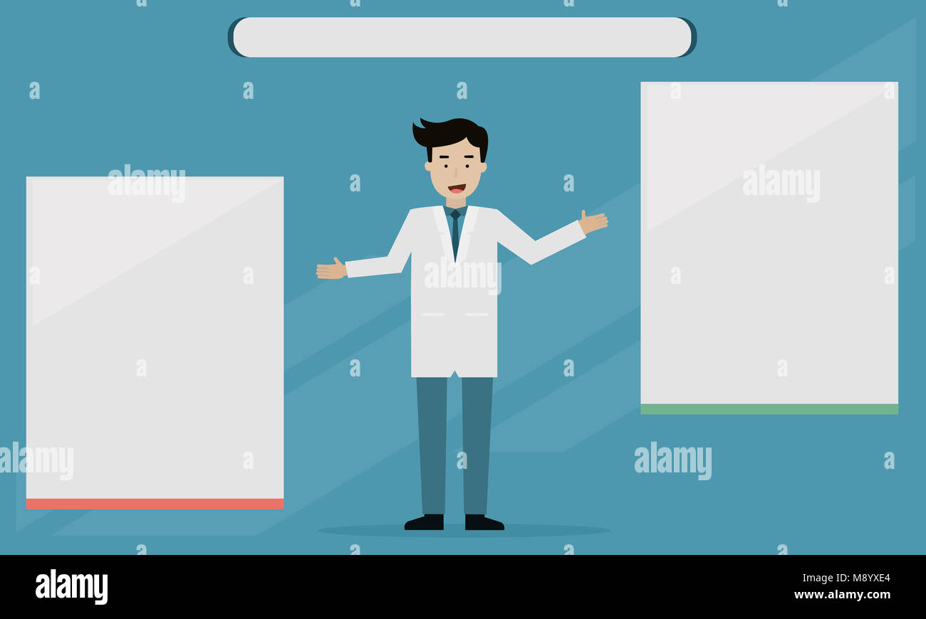 Smart Doctor with medicine info graphic text box Stock Photo - Alamy