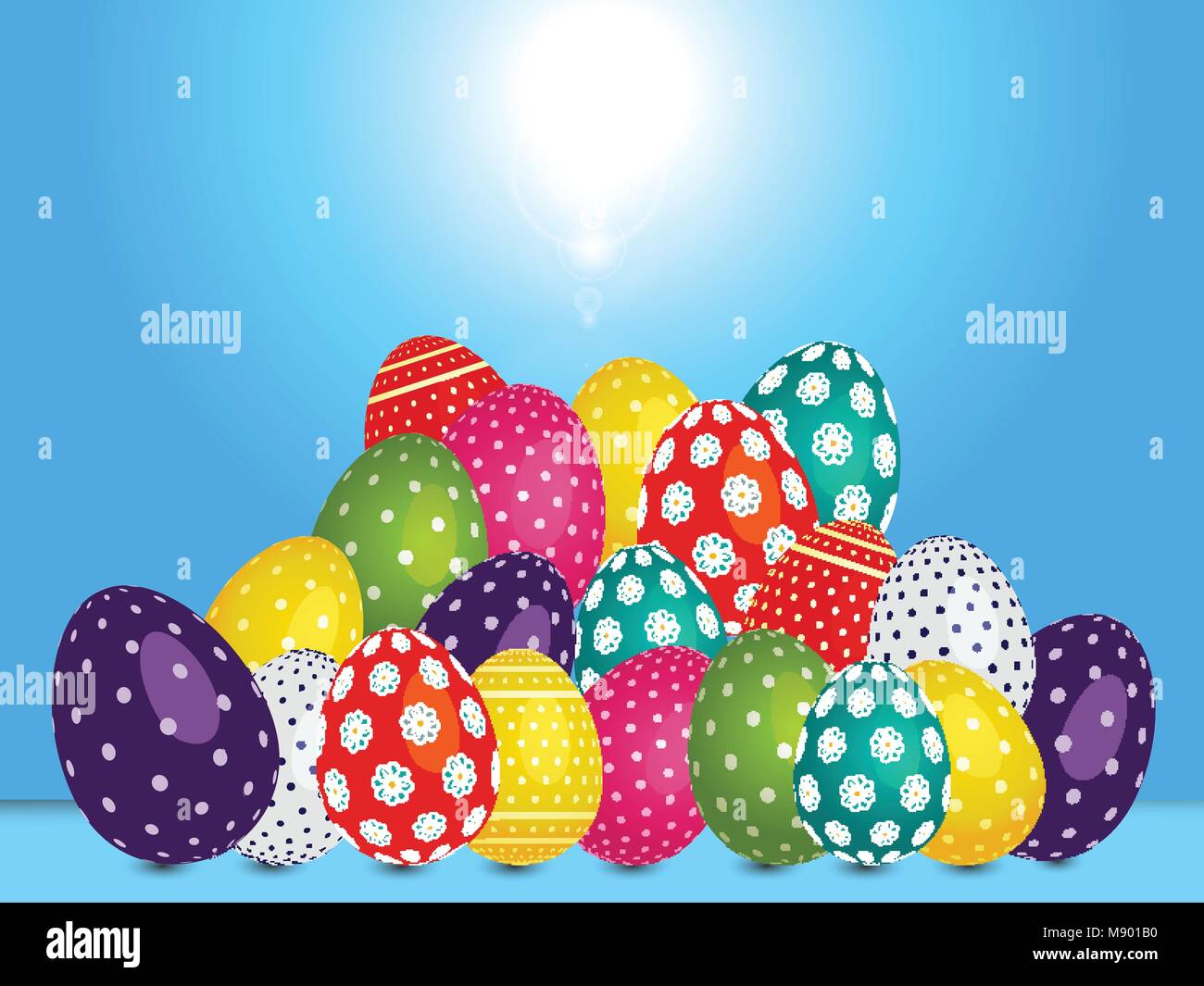 3D Illustration of Multiple Decorated Easter Eggs with Shadows Over ...