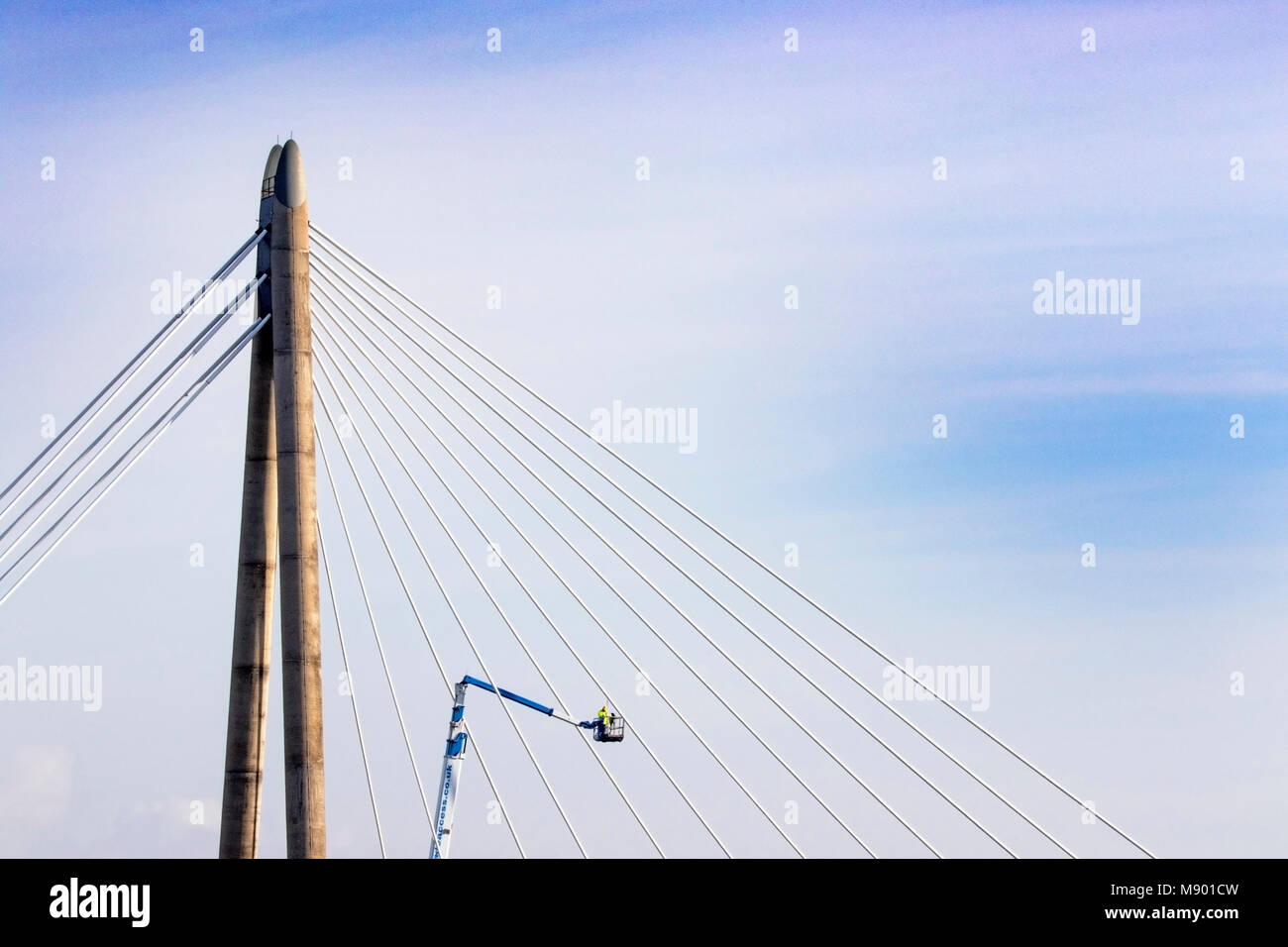 mobile elevated work platform telescopic construction worker working at ...