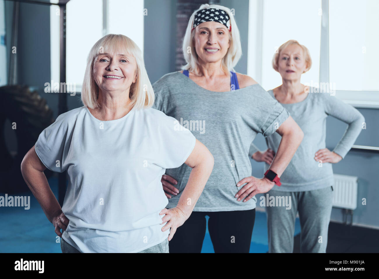 Motivated senior ladies posing with smile for camera Stock Photo - Alamy