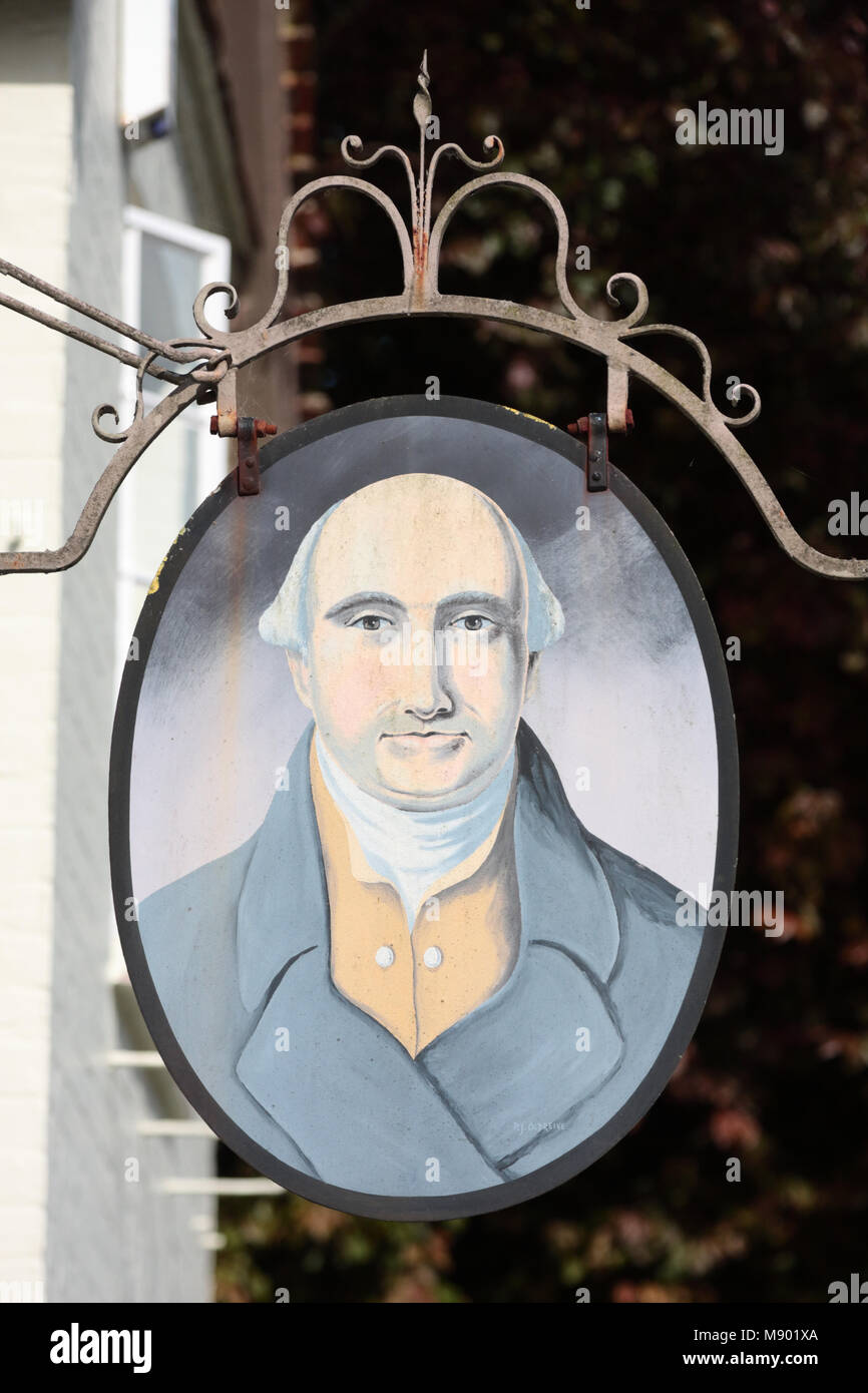 Pub sign of The Thomas Lord pub West Meon Hampshire UK. Thomas Lord was ...