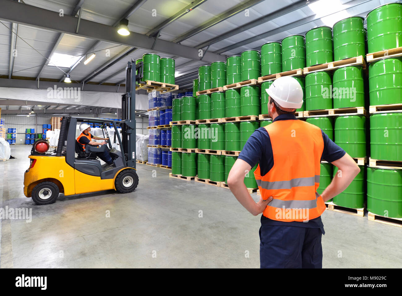 group of workers in the logistics industry work in a warehouse with ...