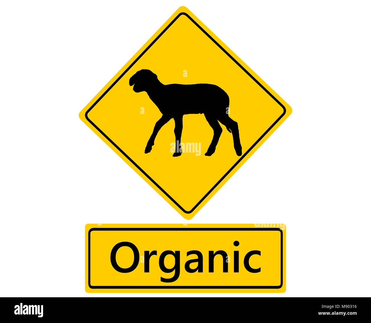 Traffic sign for organic sheep farming Stock Photo - Alamy