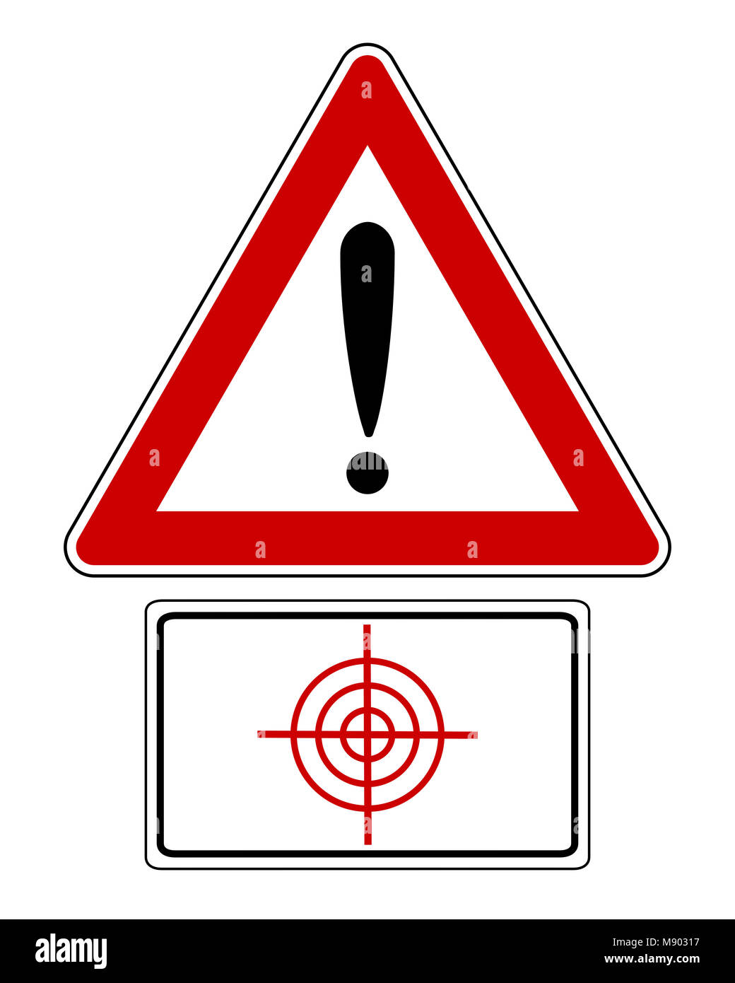 Traffic sign with exclamation mark and target Stock Photo - Alamy
