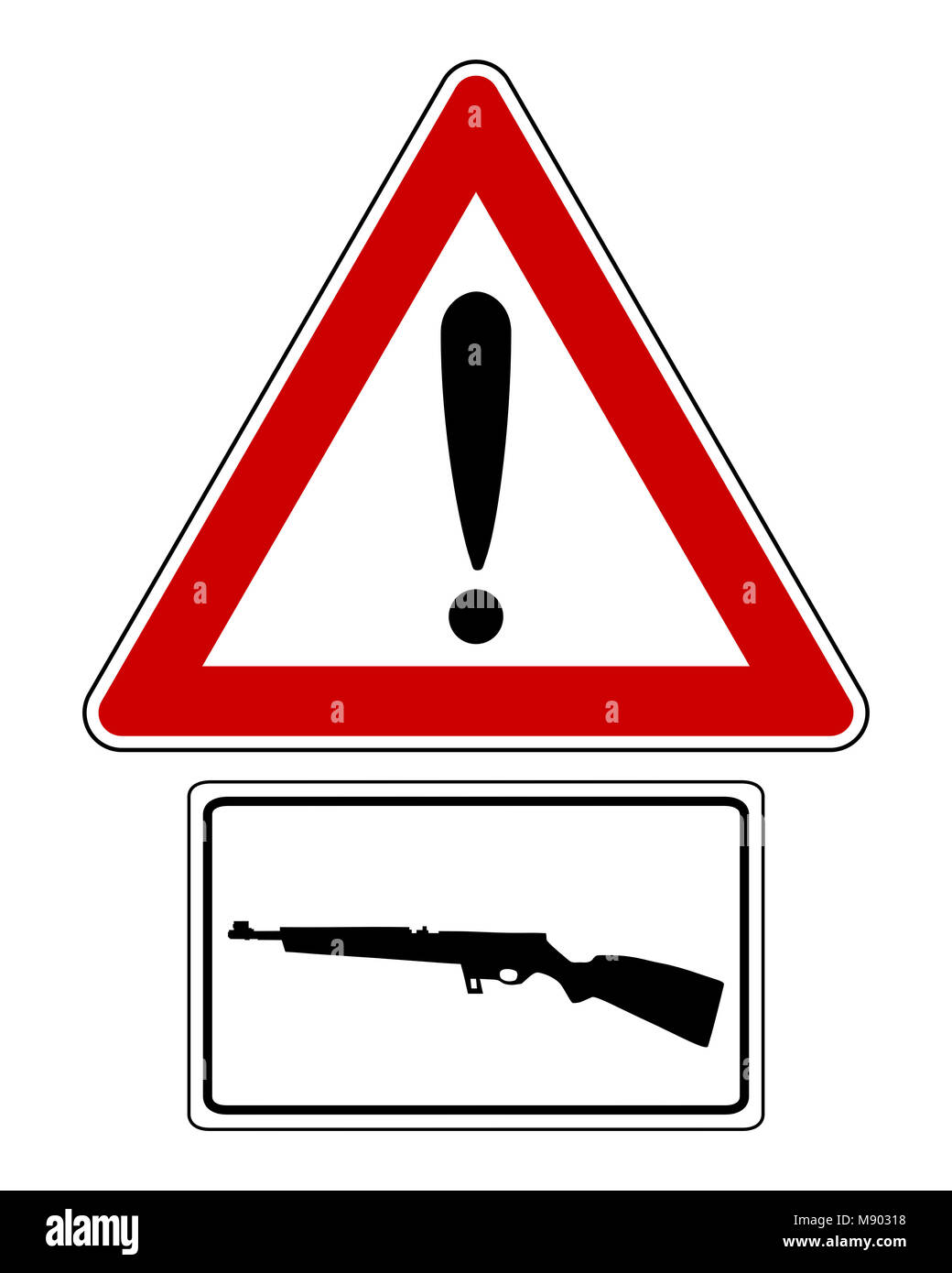 Traffic sign with exclamation mark for shooting Stock Photo - Alamy