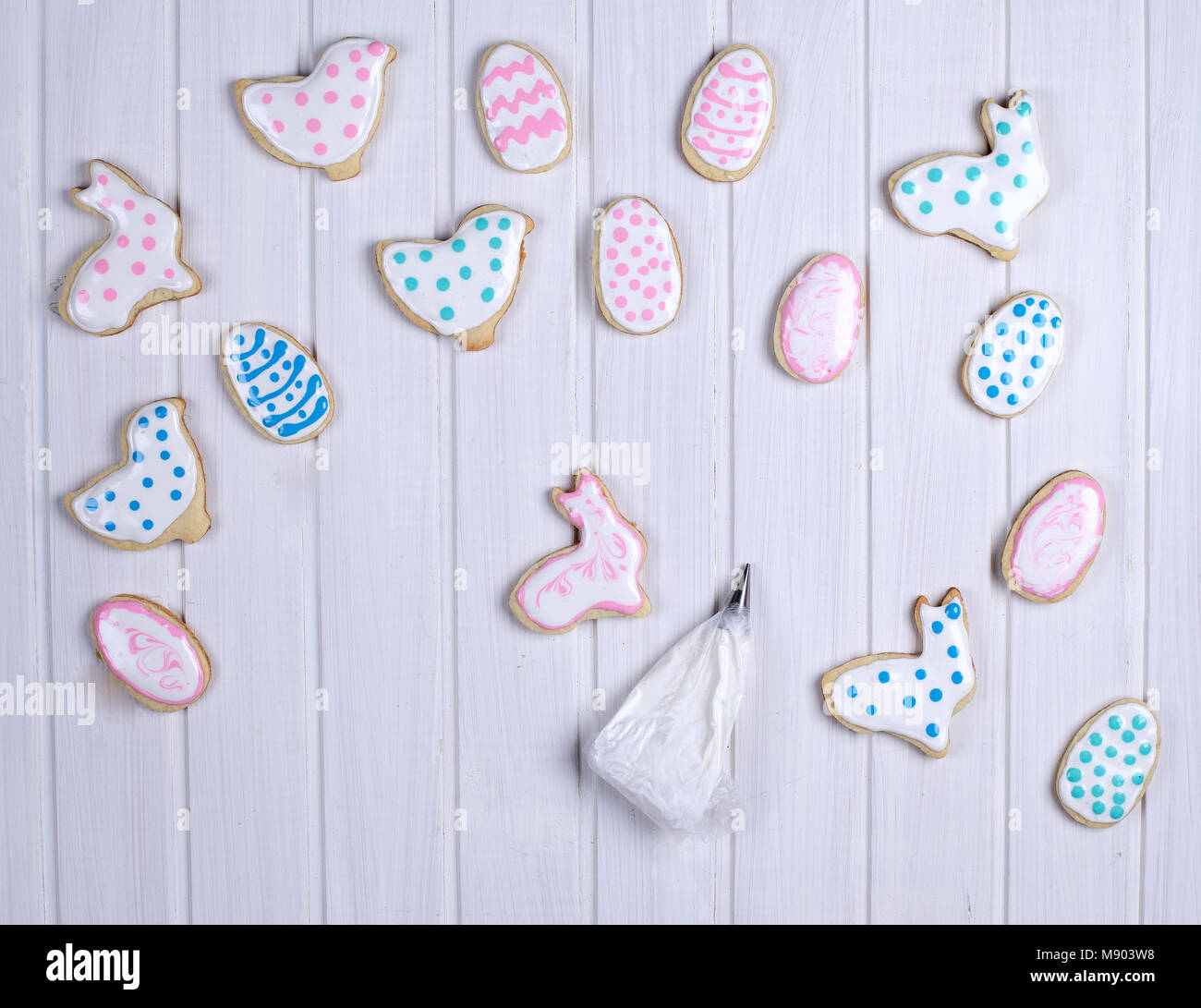 Bakery background egg, sugar, over white background. Spring cooking ...