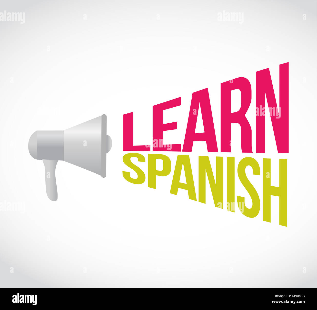 Learn Spanish loudspeaker message sign illustration design graphic over ...