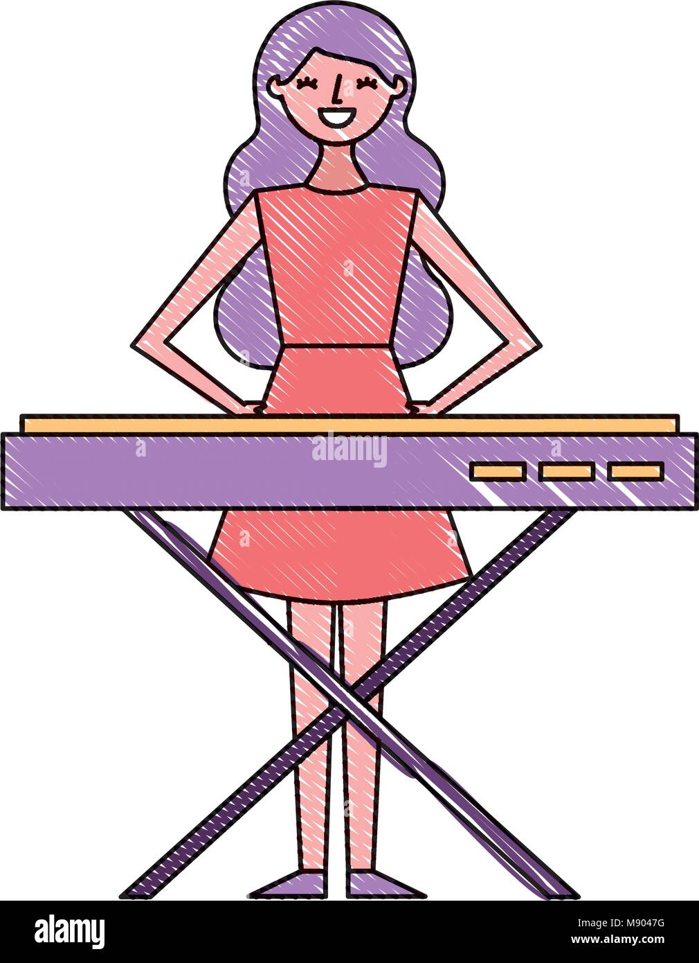 cute cartoon happy woman playing synthesizer Stock Vector Image & Art ...