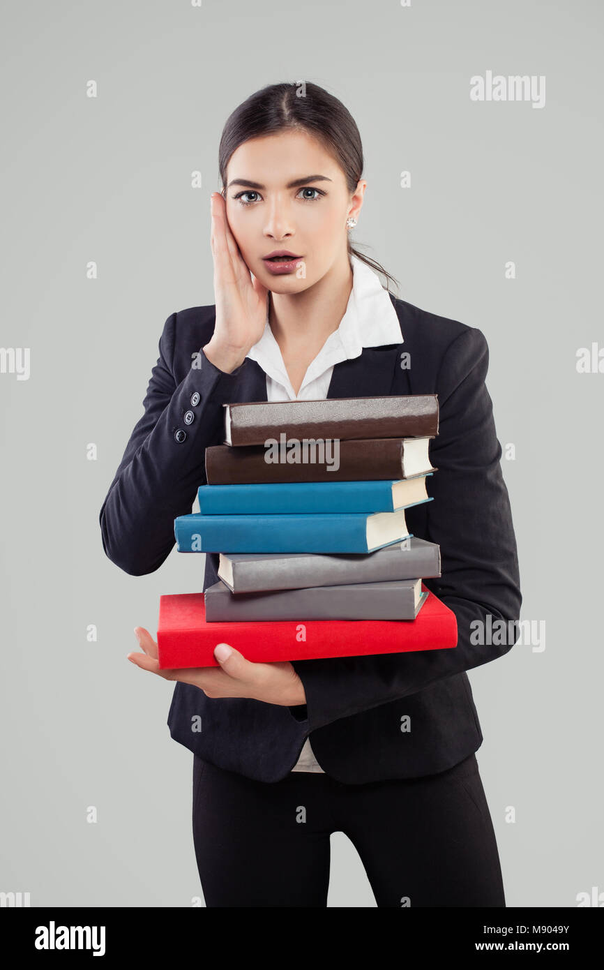 Young Shocked Girl Student with Book Stock Photo - Alamy