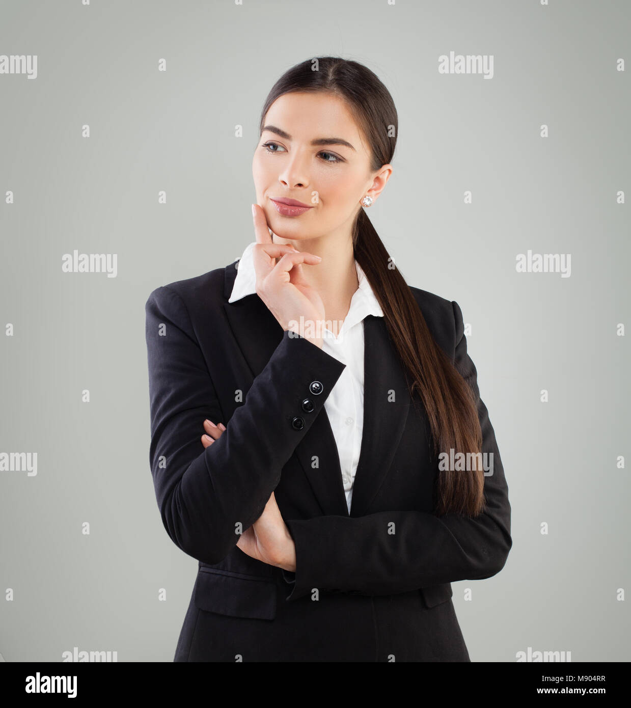 Business Woman in Suit Thinking. Idea, Business Planning and Strategy ...