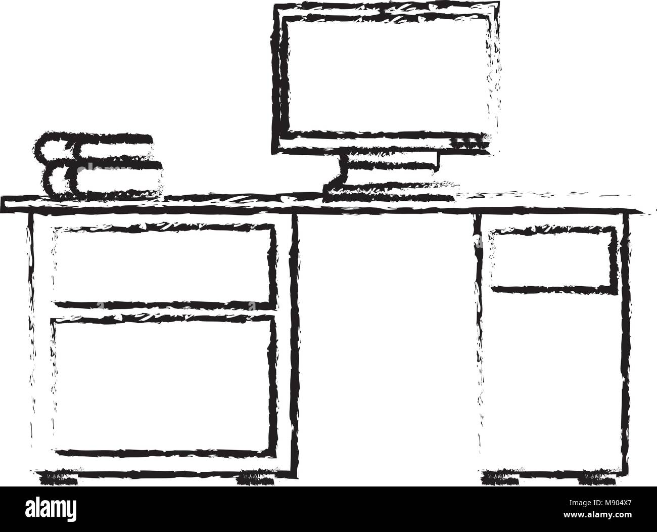office desk with computer and stack books Stock Vector Image & Art - Alamy