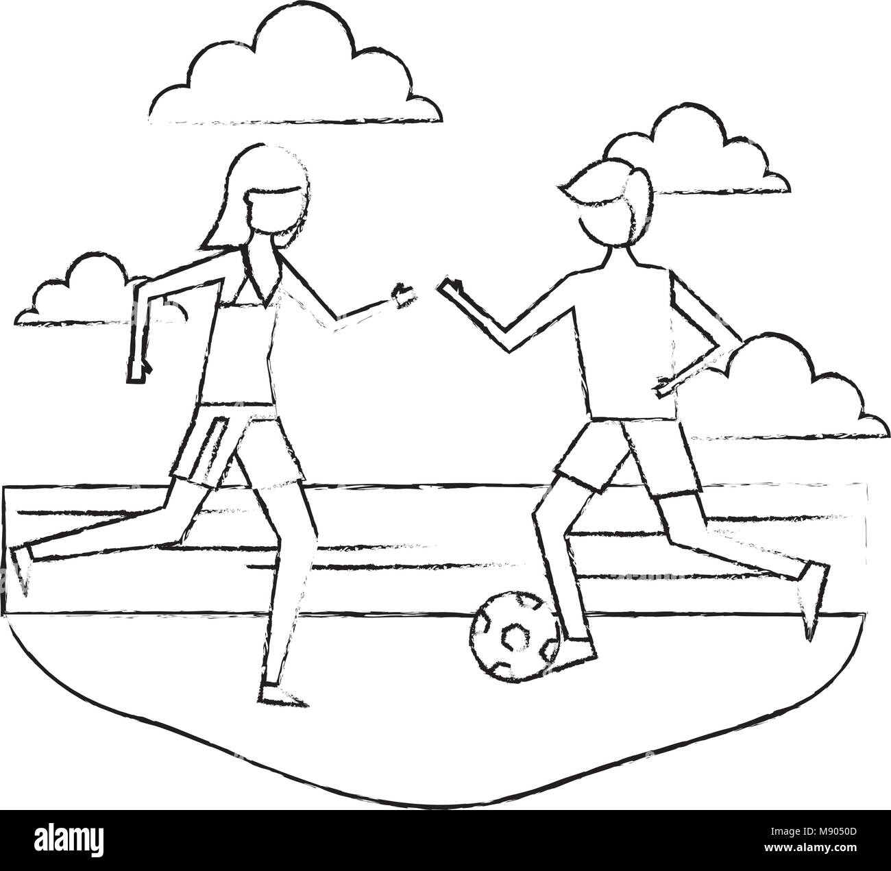 couple cartoon playing in the beach with soccer ball Stock Vector Image ...