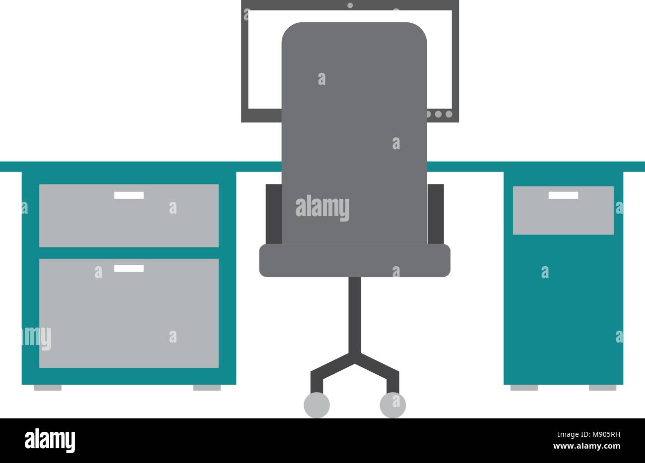 workspace office desk computer armchair view back Stock Vector Image ...