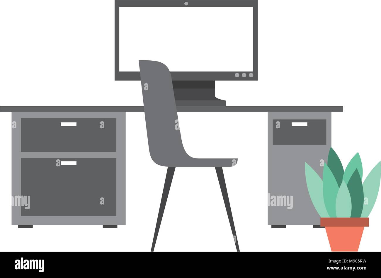 workspace office desk computer chair potted plant Stock Vector Image ...