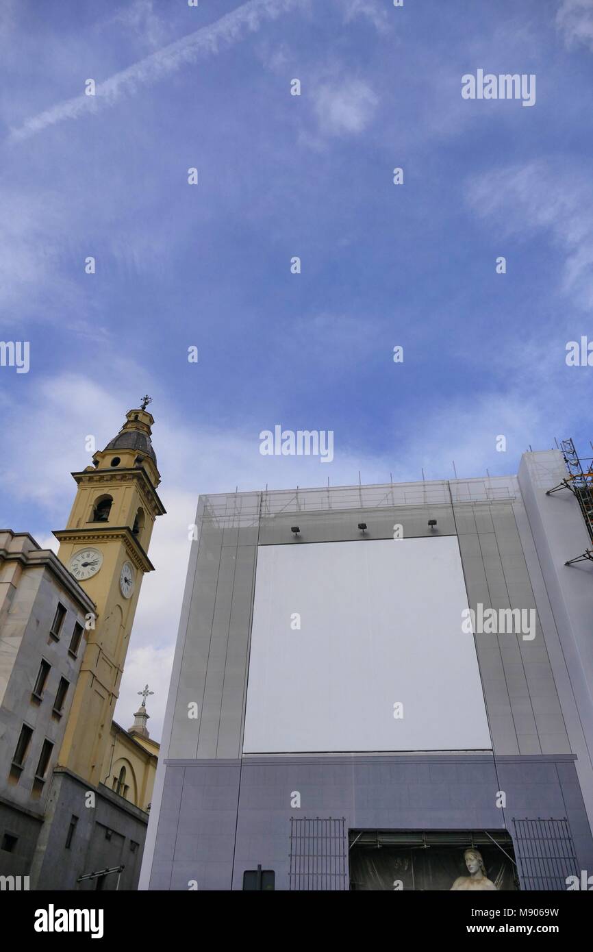 Blank advertising frame on display covering a building site Turin Italy ...