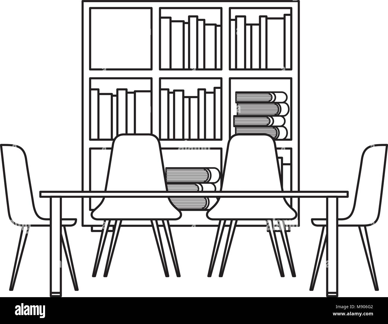 library with bookshelves and desk with chairs Stock Vector Image & Art ...