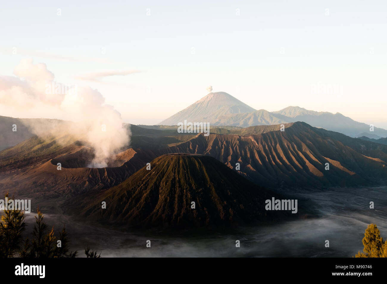Beautiful sunrise in active Mount Bromo, Java, Indonesia Stock Photo ...