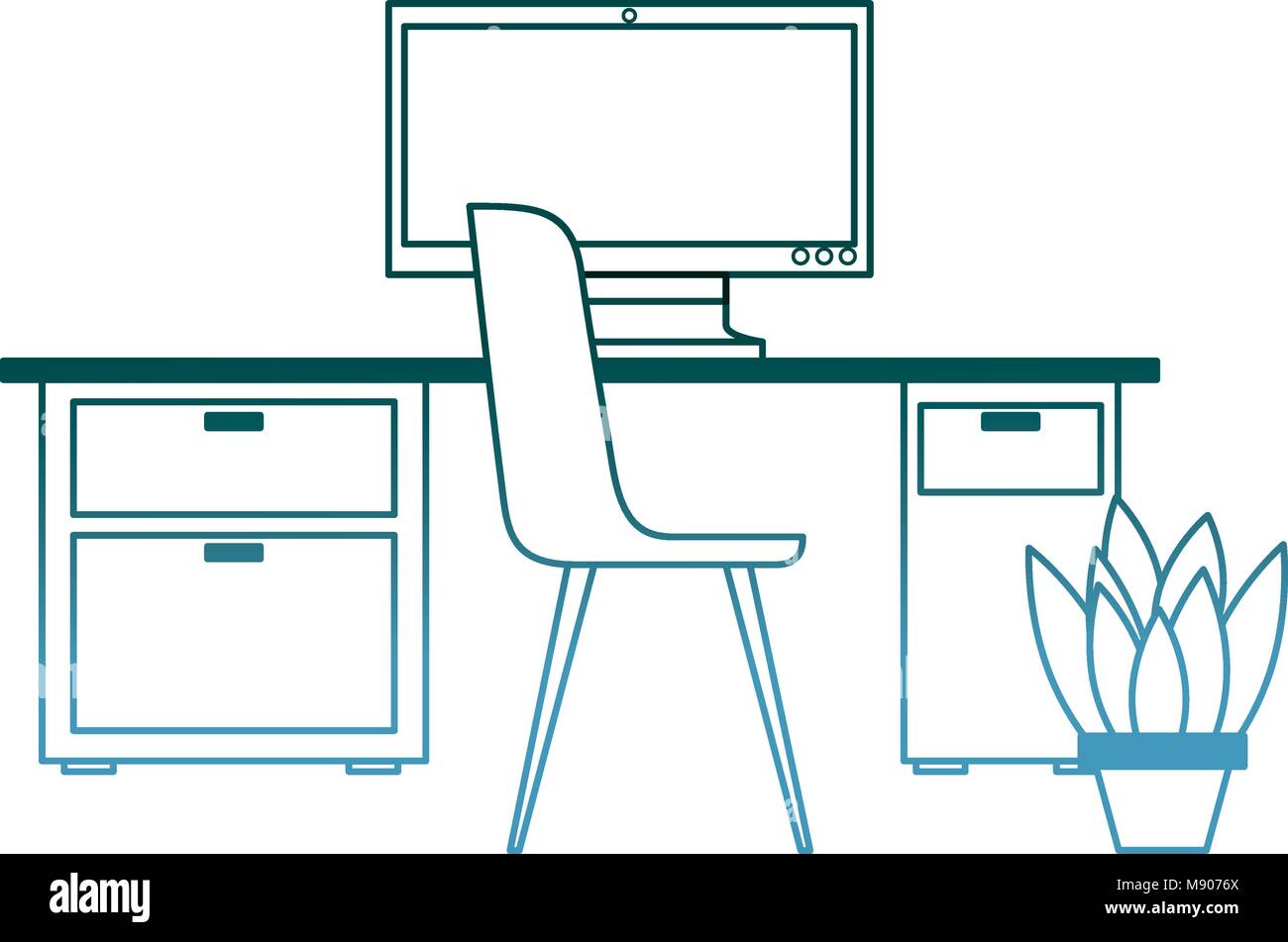 workspace office desk computer chair potted plant Stock Vector Image ...