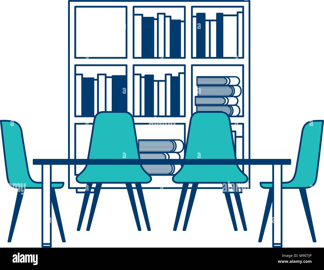 library with bookshelves and desk with chairs Stock Vector Image & Art ...