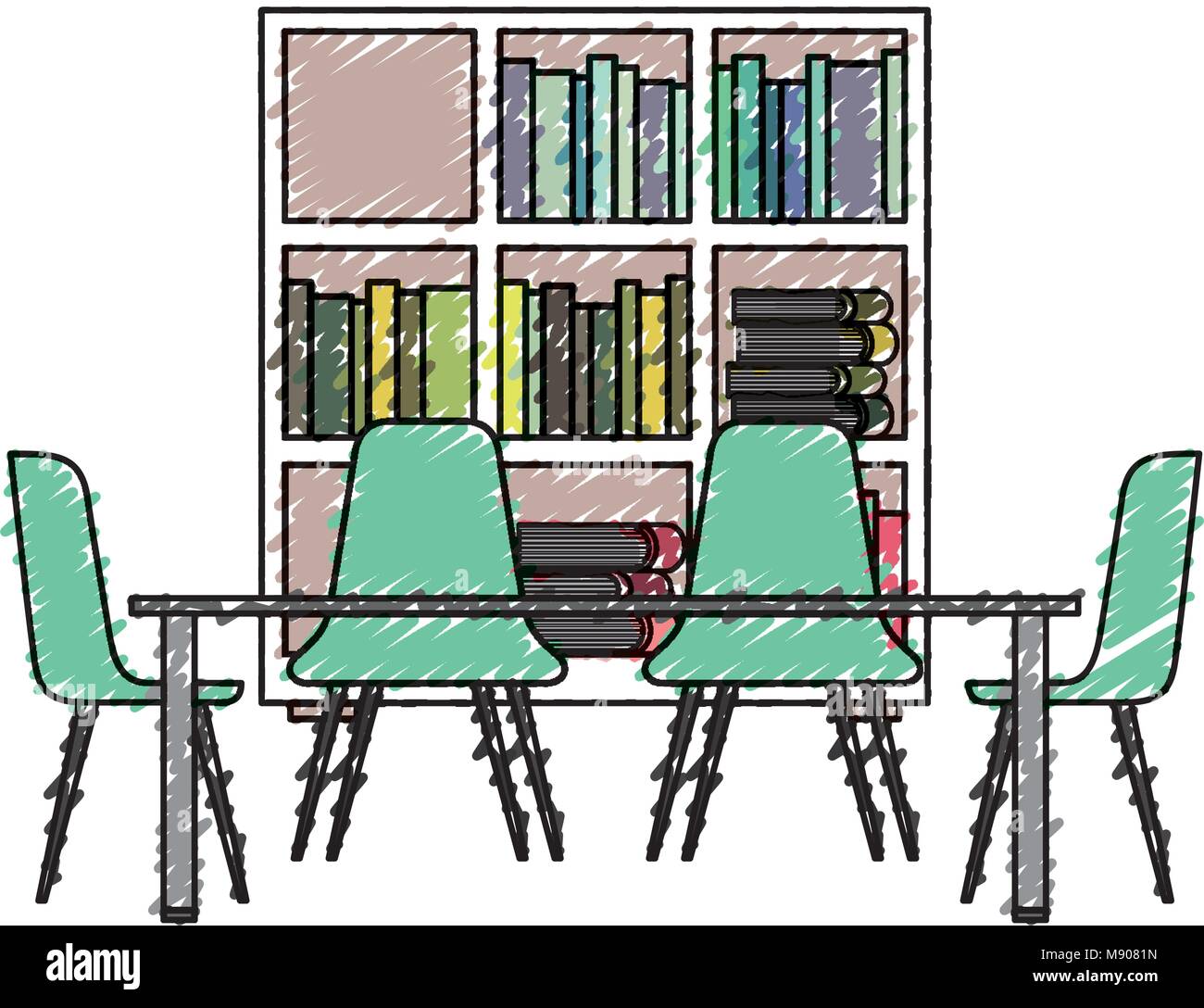 library with bookshelves and desk with chairs Stock Vector Image & Art ...