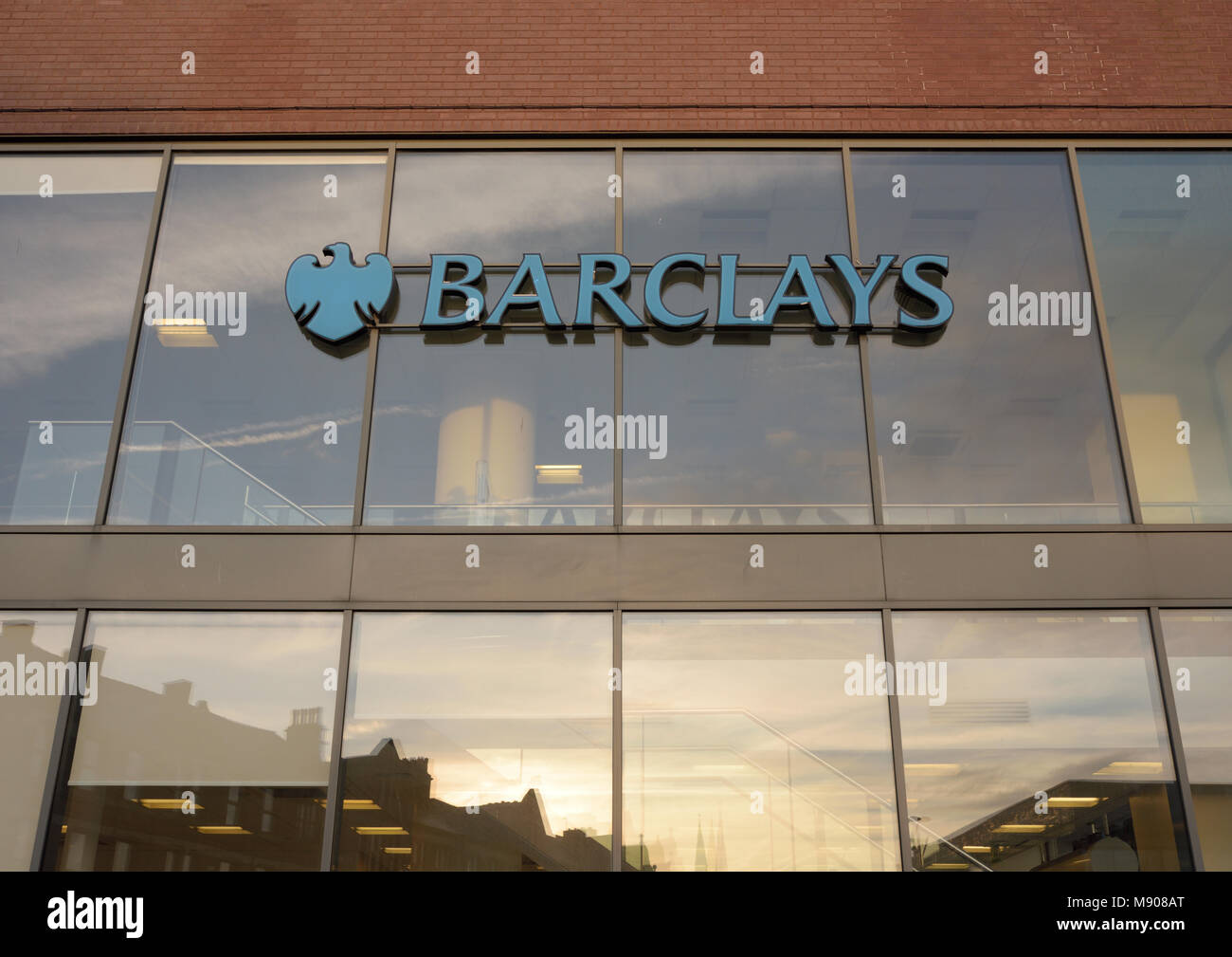 Barclays bank glazed facade and logo in the rock triangle, mixed retail ...