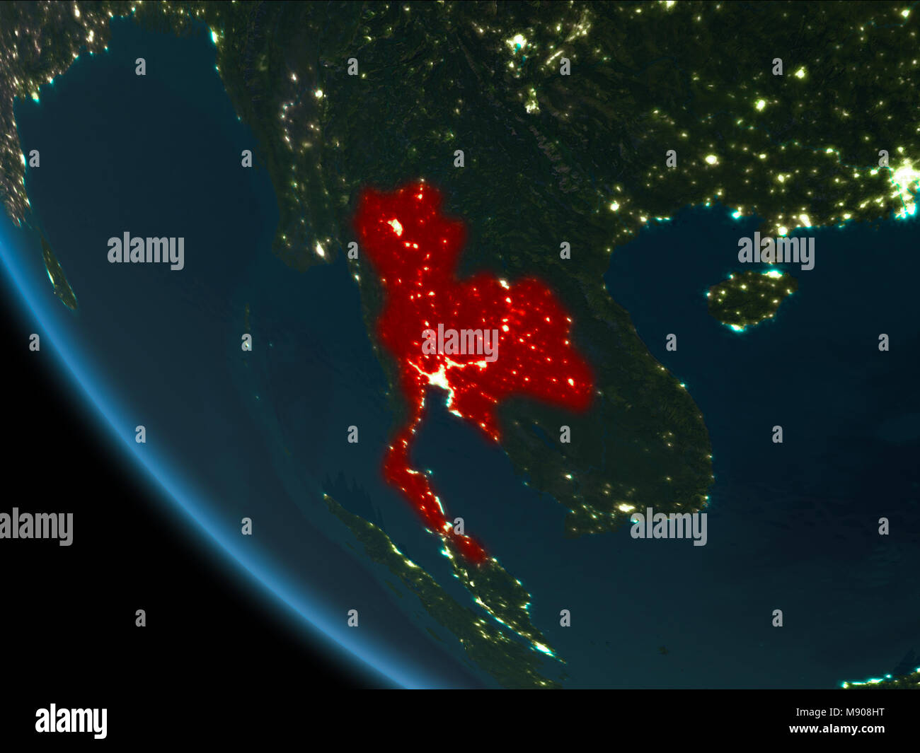 Thailand from orbit of planet Earth at night with highly detailed ...