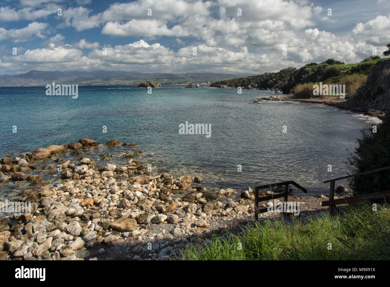 View across Chrysochous Bay near Polis and the Akamas peninsula, Paphos ...