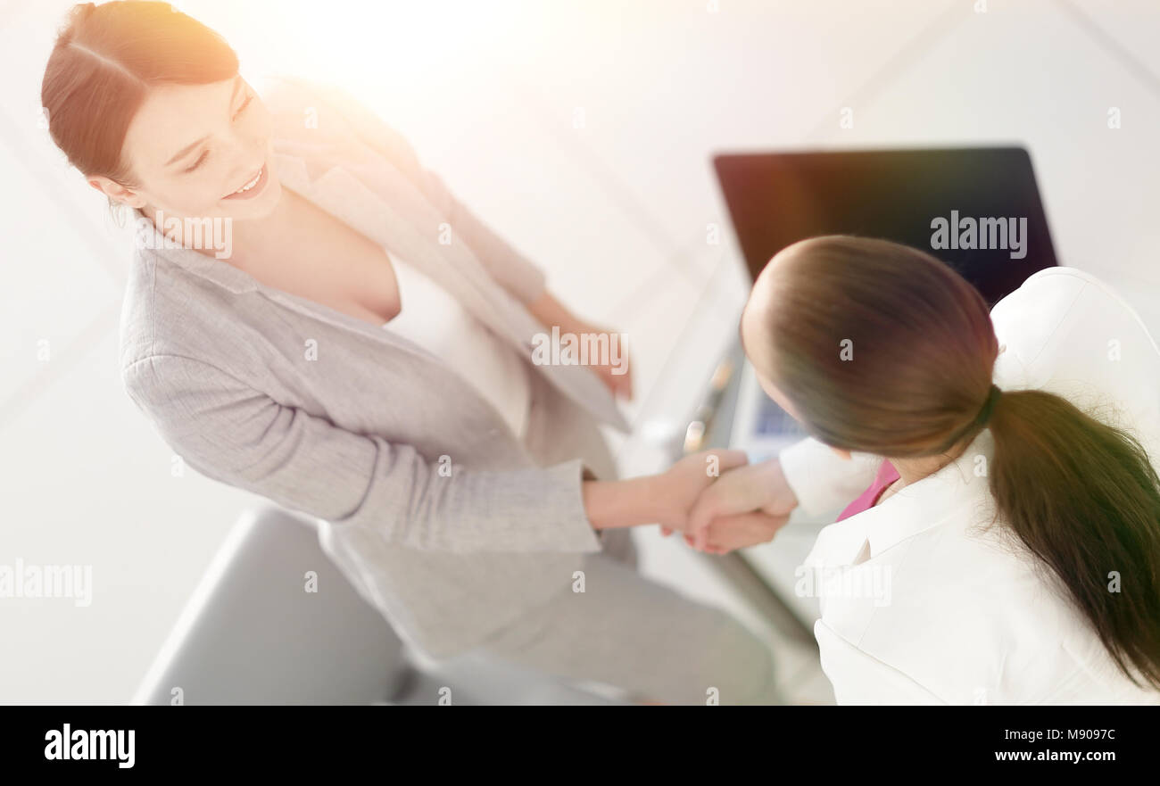 view from the top.handshake financial partners.business concept Stock ...
