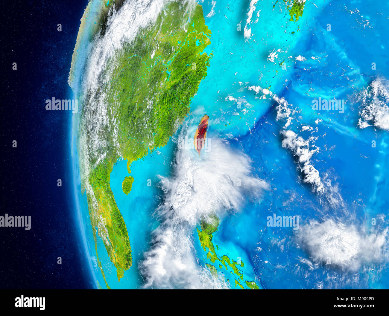 Map of Taiwan as seen from space on planet Earth with clouds and ...