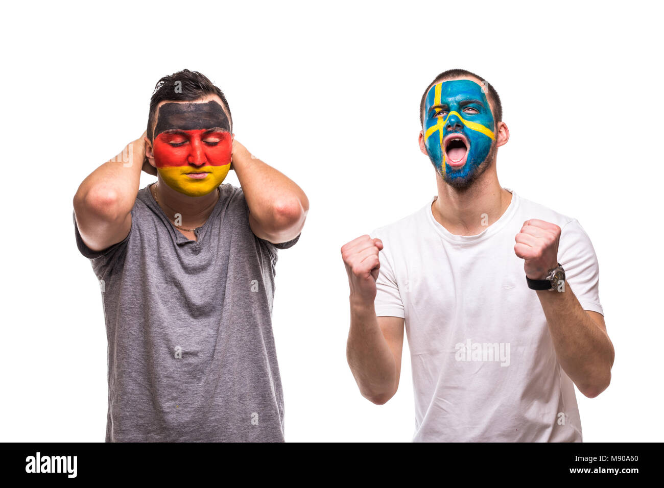 Handsome men supporters loyal fans of Sweden national team And Germany ...