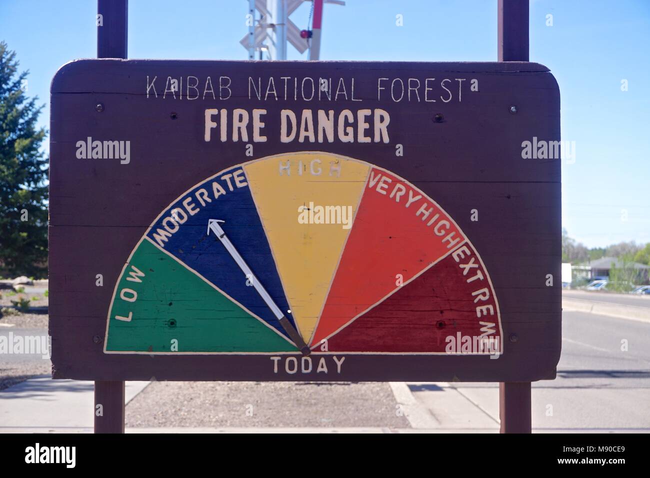 Williams, Arizona, USA: Sign indicating the level of fire danger in the ...
