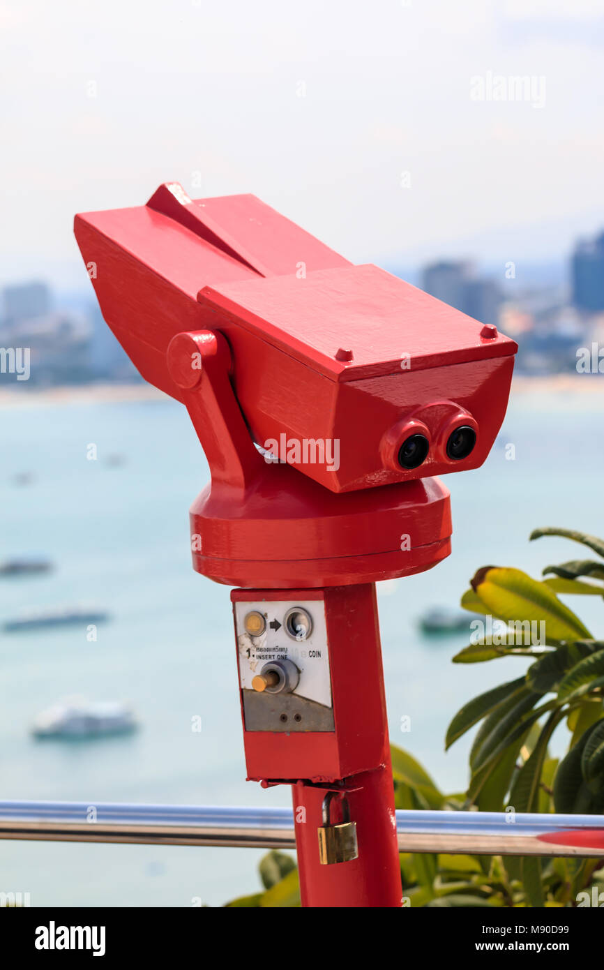 Red Coin Operated Binoculars at view point in Pattaya Thailand Stock ...