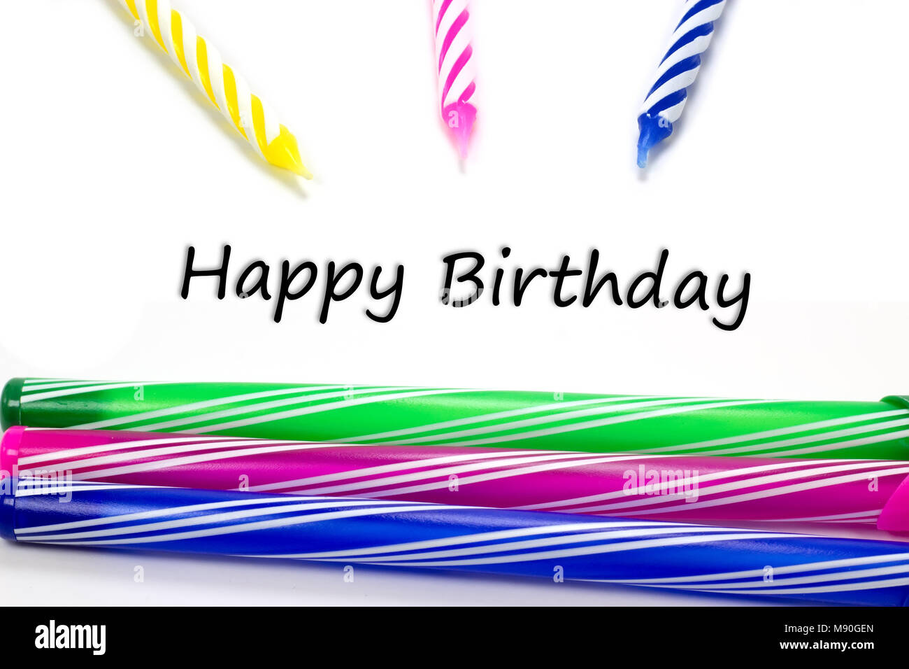 Candle and Colorful Pen Happy birthday moment Stock Photo - Alamy