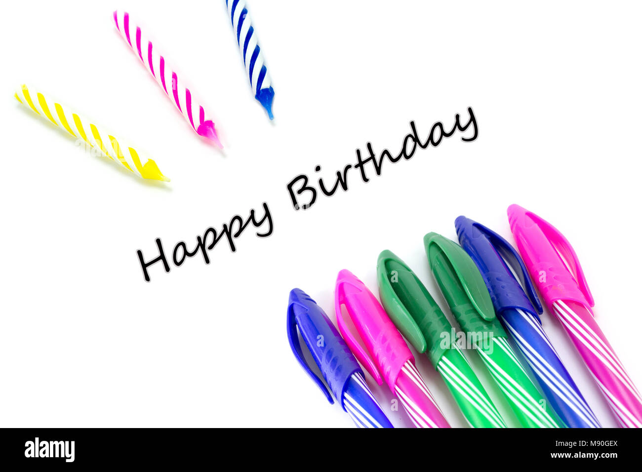 Candle and Colorful Pen Happy birthday moment Stock Photo - Alamy