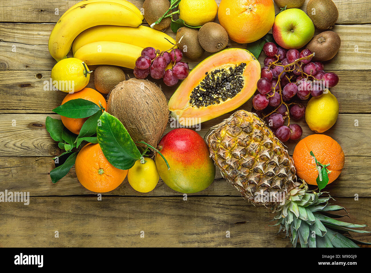 Variety of Fresh Tropical and Summer Seasonal Fruits Pineapple Papaya ...