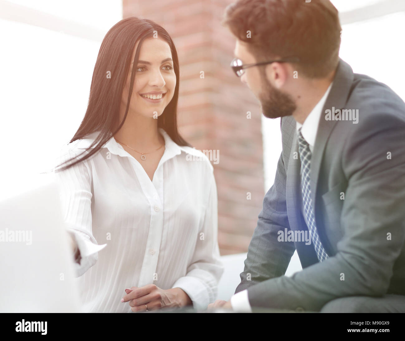 close-up of company employees communicating in the office Stock Photo ...