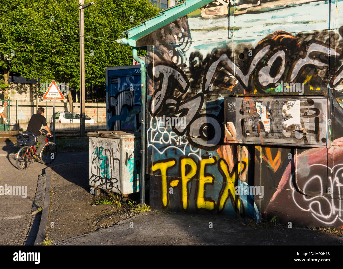 BASEL, SWITZERLAND - JUNE 8, 2017: Impressive art graffiti on the ...