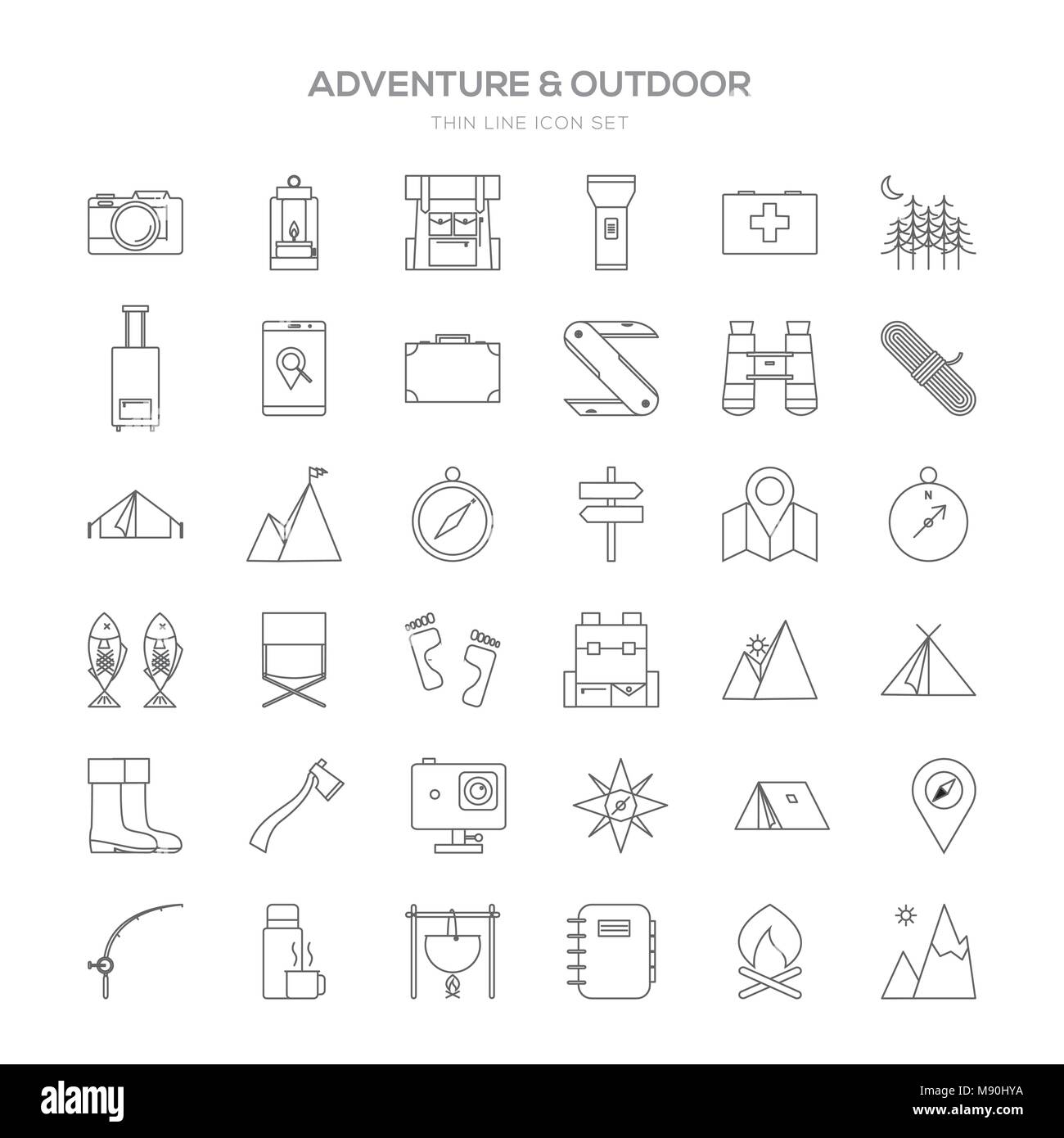 Various Adventure Thin Line Icon Set Symbol Vector Illustration Graphic ...