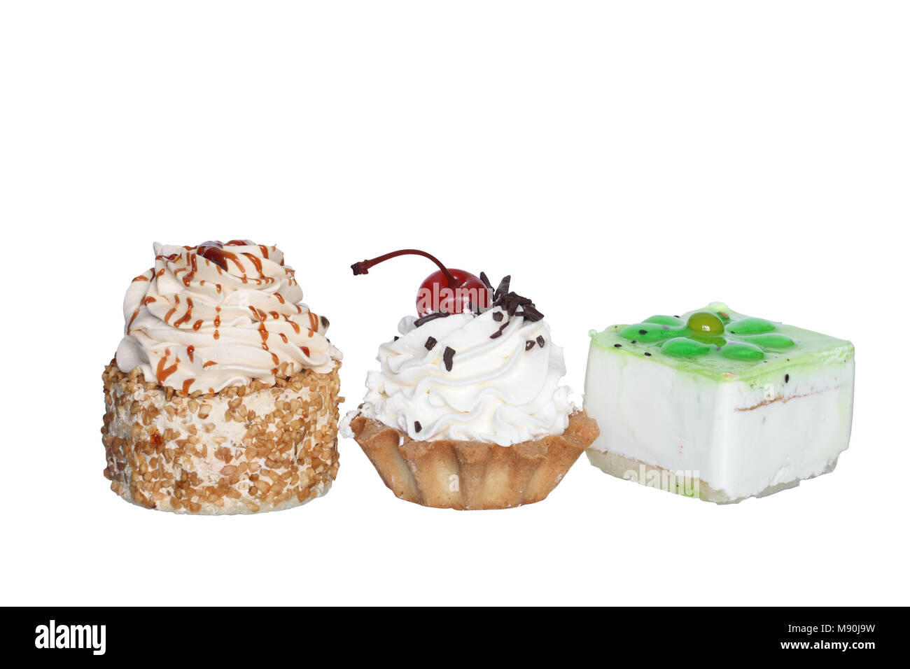 Three various cakes isolated on white background with clipping path ...
