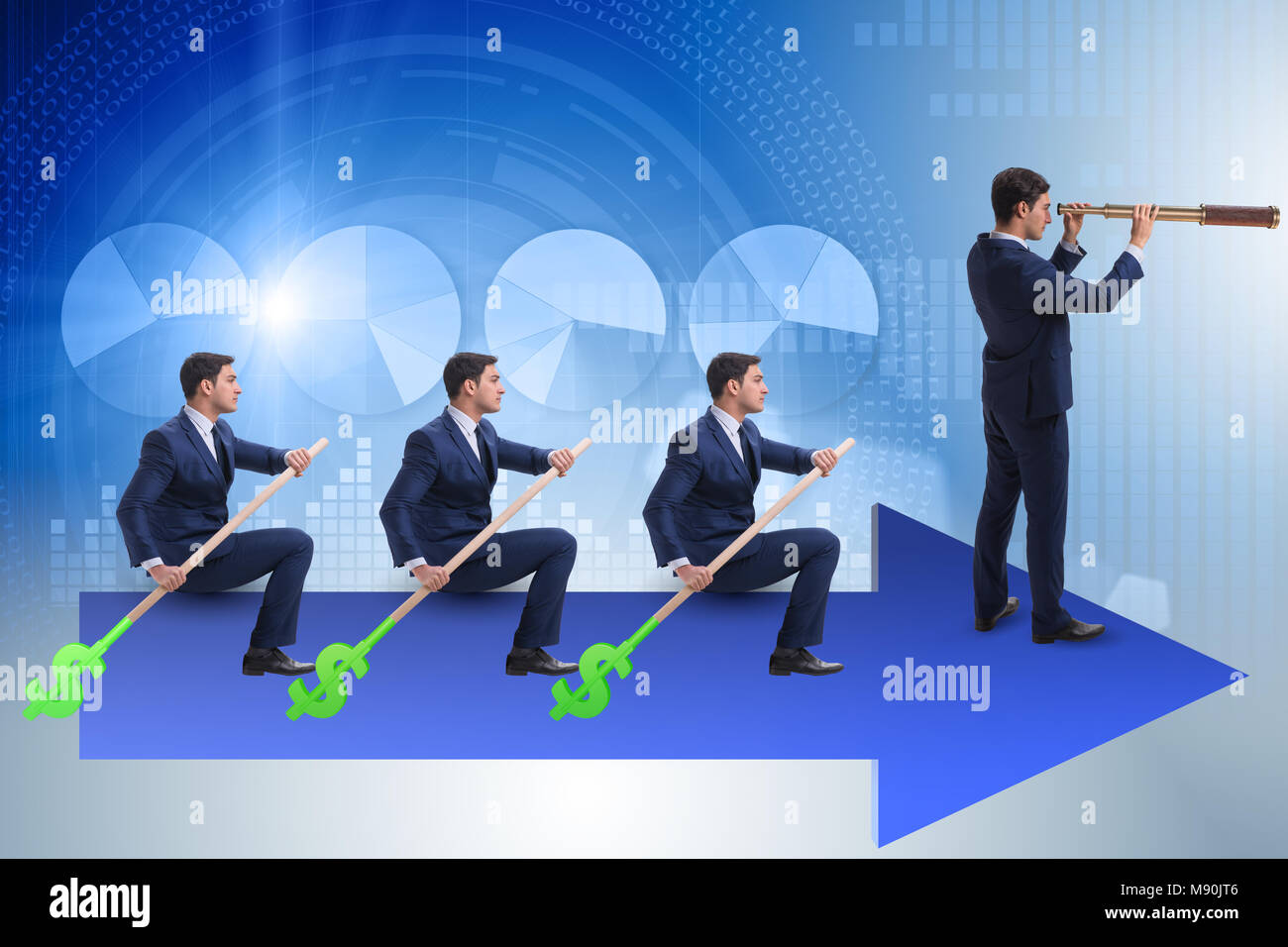 Team of businessmen in teamwork concept with boat Stock Photo - Alamy