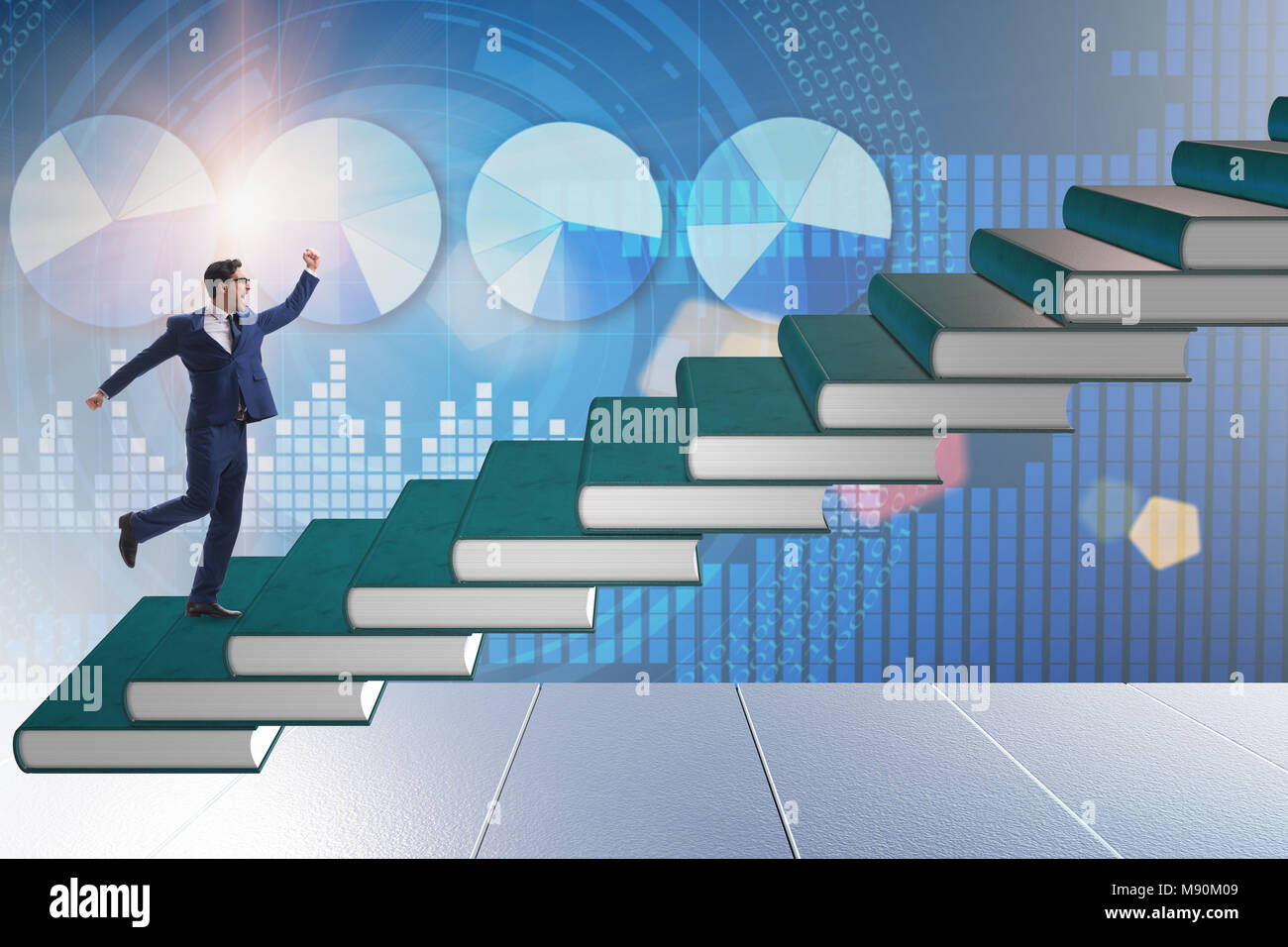 Businessman student climbing the ladder of education books Stock Photo ...