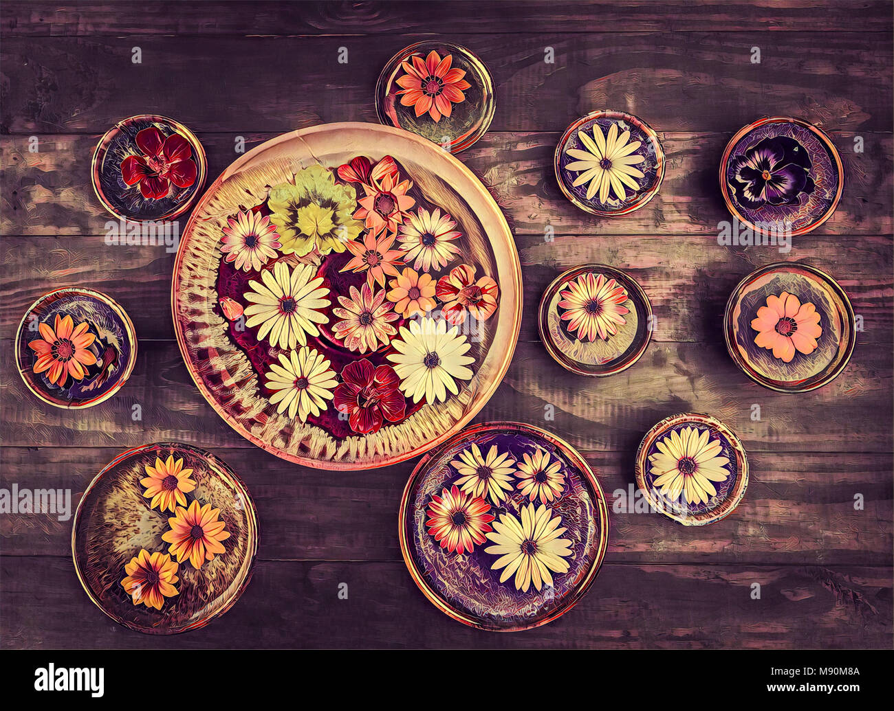 Flowers floating in water stylized drawing Stock Photo - Alamy